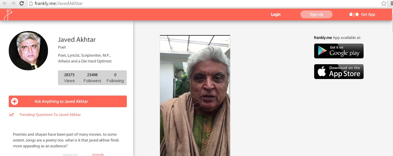 Javed Akhtar unplugged on Frankly.me